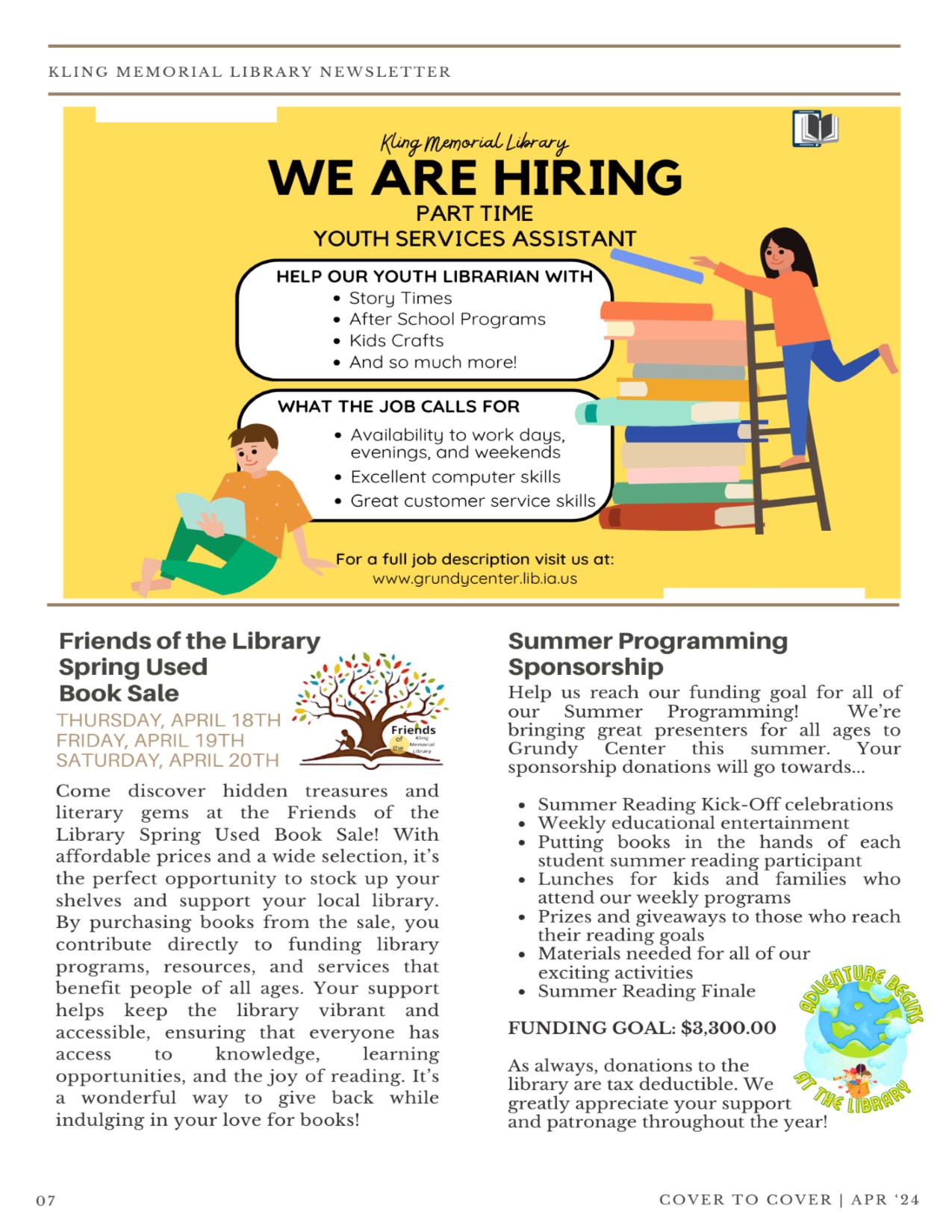 Library Newsletter :: Kling Memorial Library